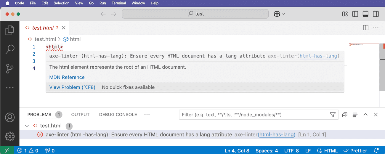 Using the axe Linter Extension for VS Code | Deque Docs