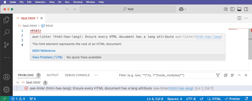 Using the axe Linter Extension for VS Code | Deque Docs
