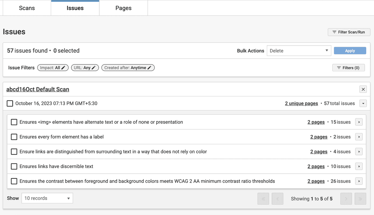 Using the Issues Page | Deque Docs